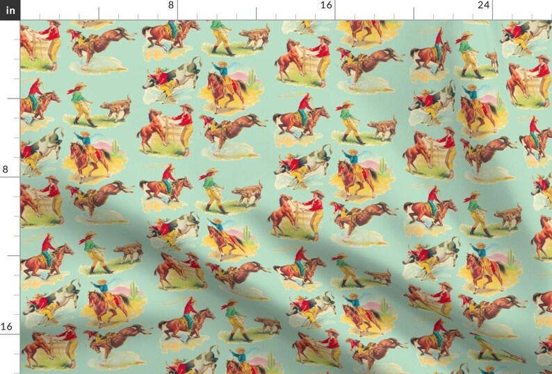 Wild West Fabric Cowgirl Cowboy Rodeo By Parisbebe Horses | Etsy
