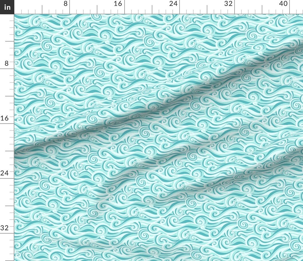 Ocean Waves Fabric Ocean Waves Aqua by Littlerhodydesign | Etsy