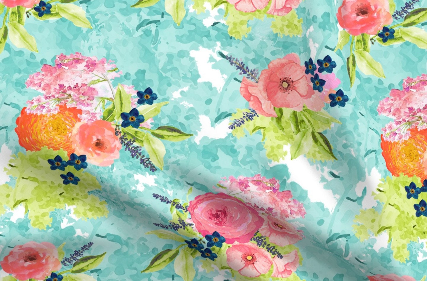 Watercolor Spring Floral Fabric Watercolor Floral By | Etsy