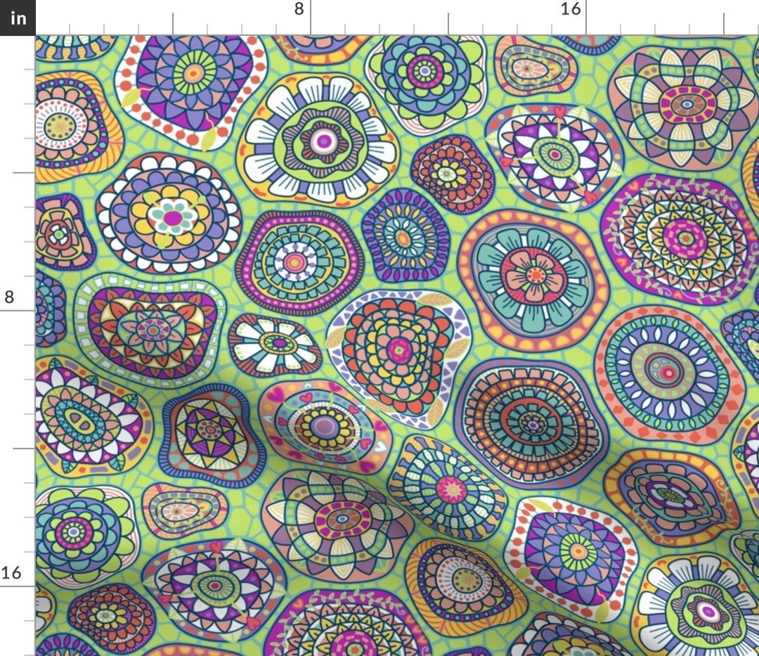 Biology Fabric Cellular Floral by Lalalamonique Green Purple Blue ...