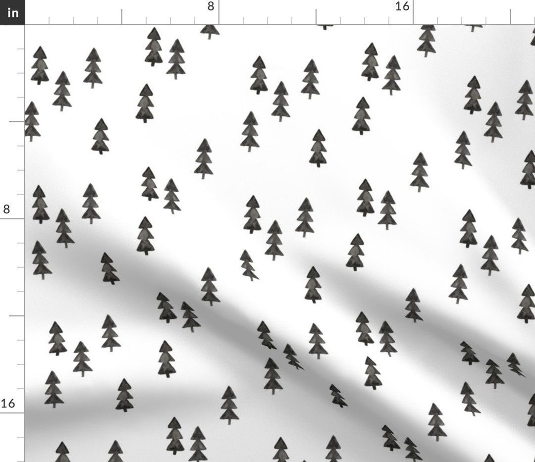 Trees Fabric Watercolor Pine Trees Monochrome Forest Woodland Minimal ...