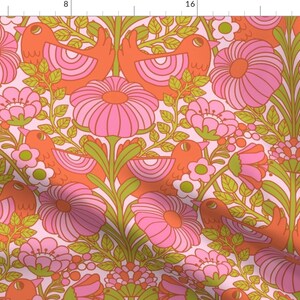 Retro Pink Floral Upholstery Fabric Blooms '69 by Nanshizzle ...