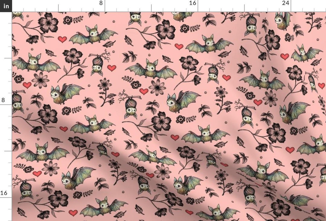 Bats Fabric - Bats and Hearts With Pink Background by Andrea Zuill ...
