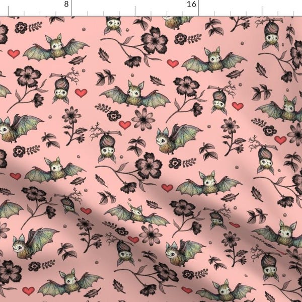 Bats Fabric - Bats and Hearts With Pink Background by Andrea Zuill ...