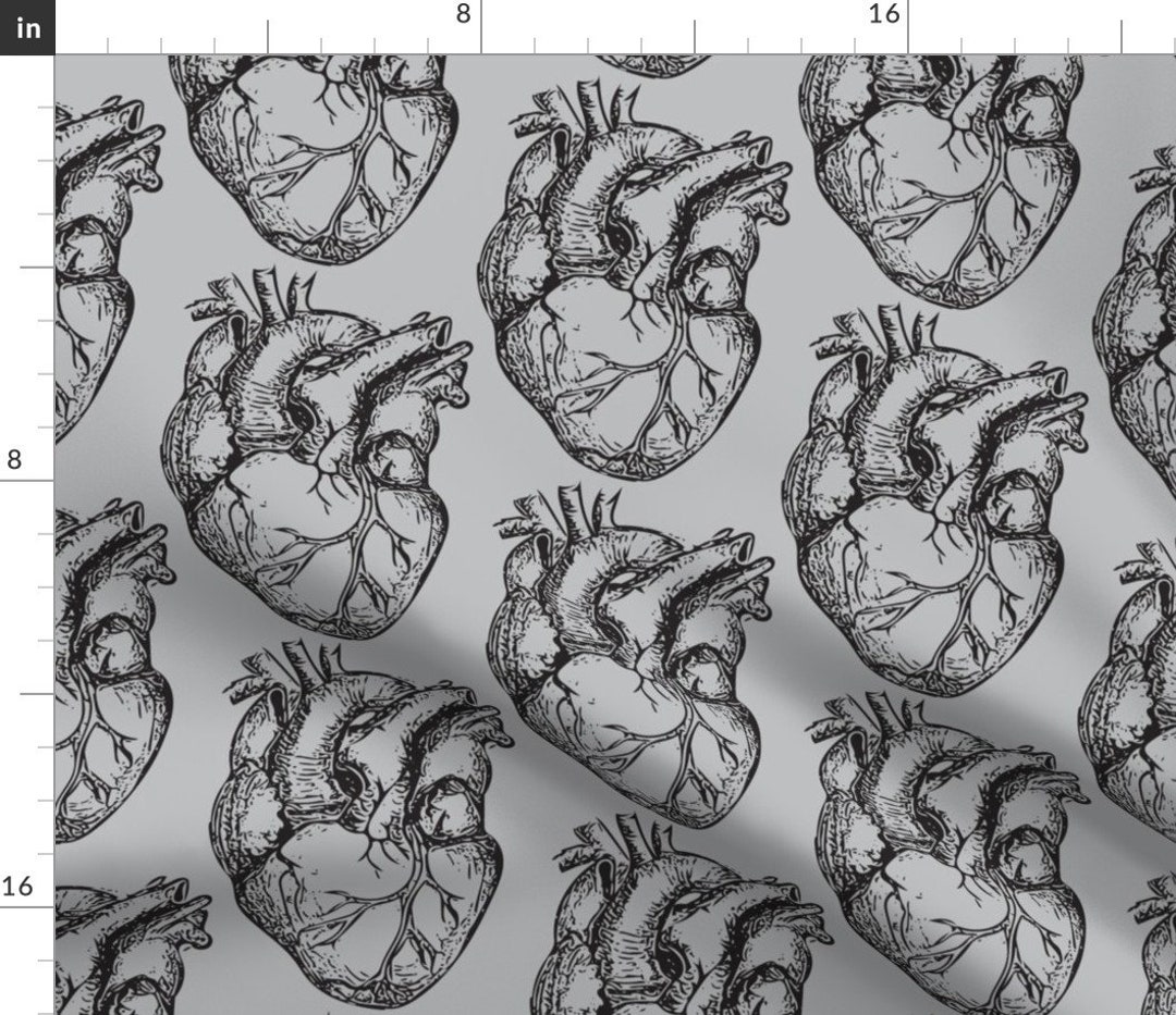 Heart Fabric Hearts Anatomical on Soft Gray by Beththompsonart Anatomy ...