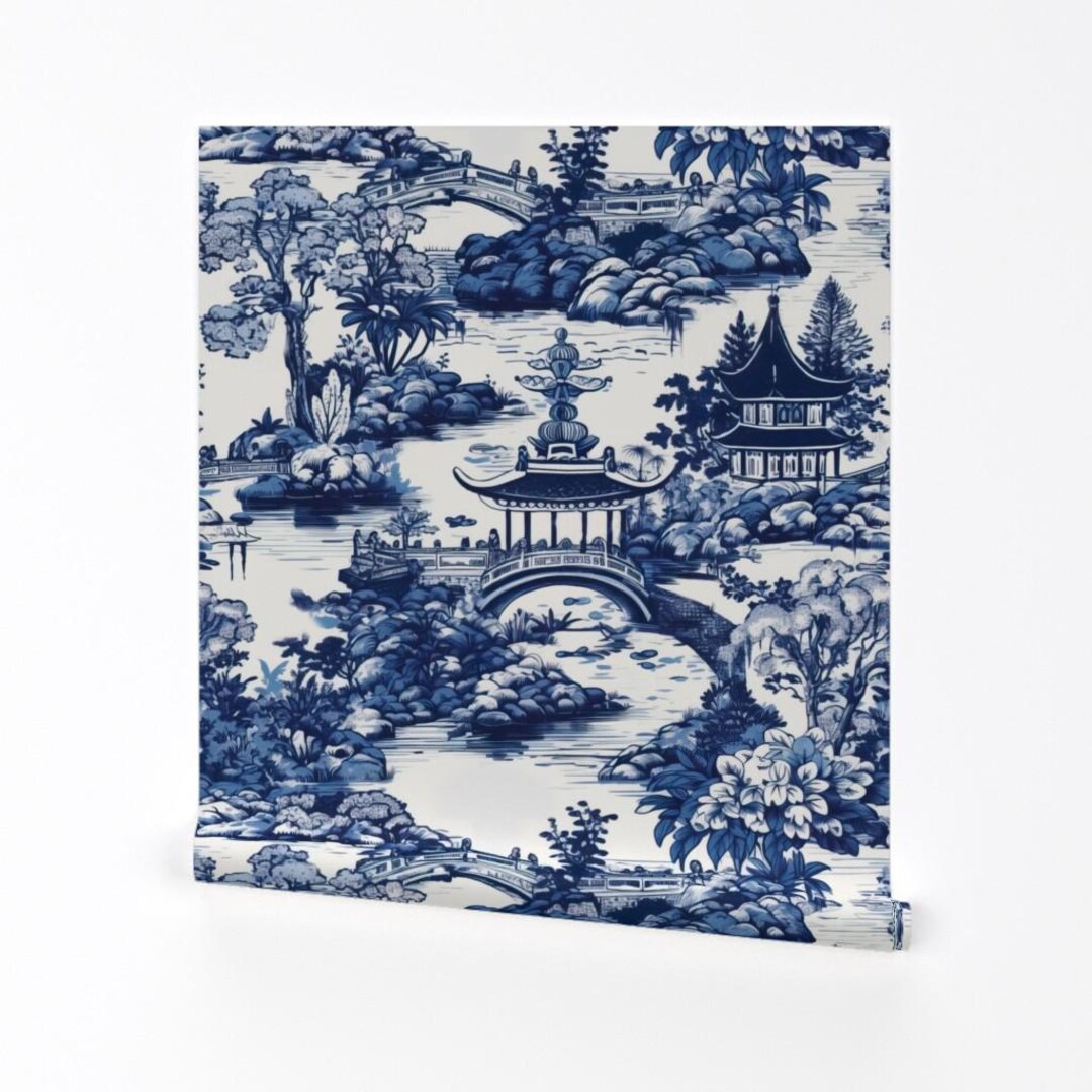 Chinoiserie Removable Peel and Stick Wallpaper - Pagoda Asian Art Tea ...