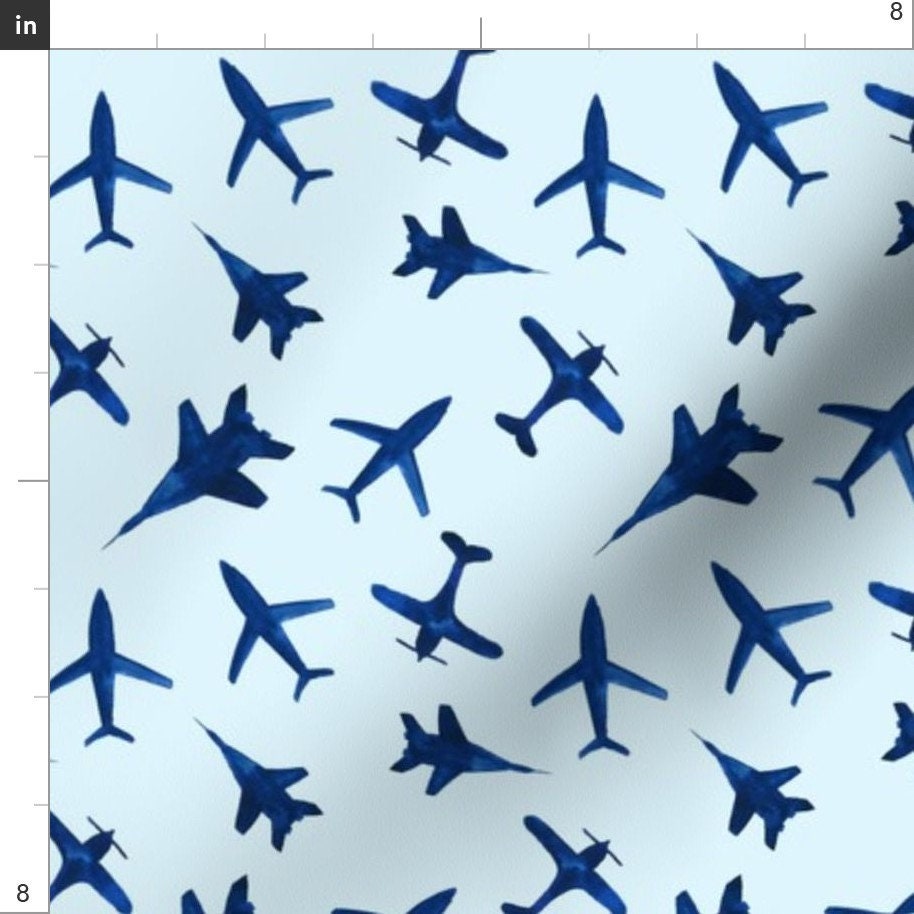 Airplane Fabric Watercolor Airplanes on Blue by - Etsy