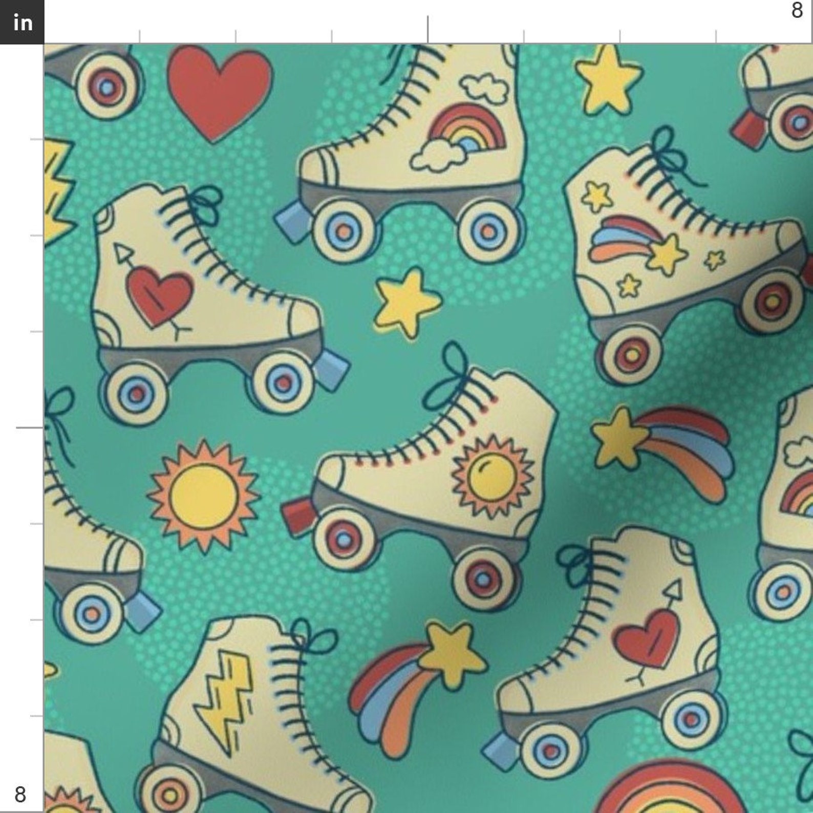 Roller Skating Blue Retro Fabric Retro Roller Rink Green by - Etsy