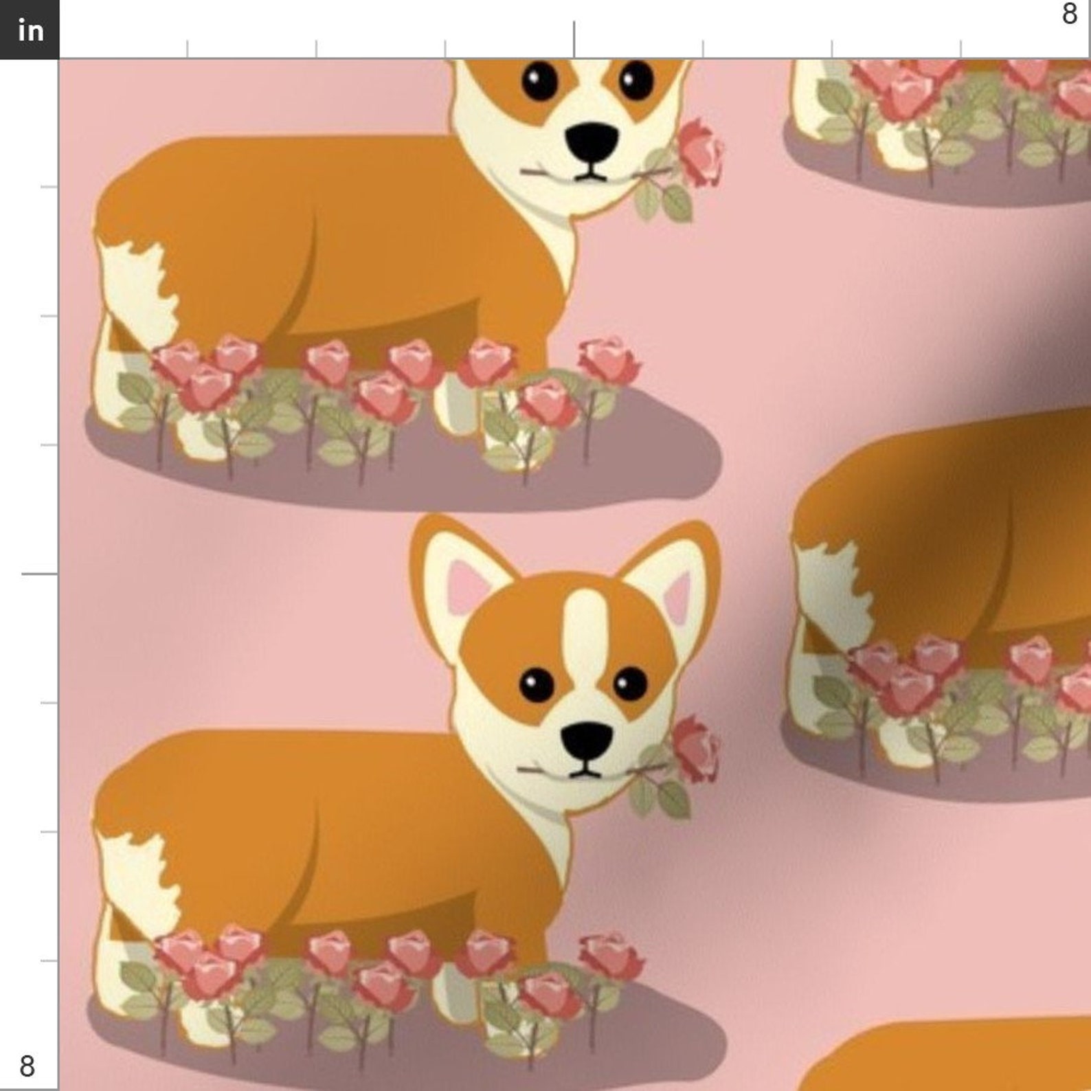 Pink Corgi Fabric Coral Corgi and Roses by Dogdaze Pink - Etsy
