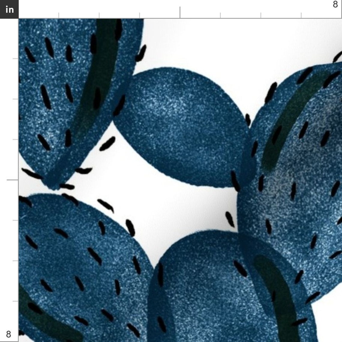 Navy Cactus Fabric Oversized Navy Paddle Cactus Watercolor - Etsy