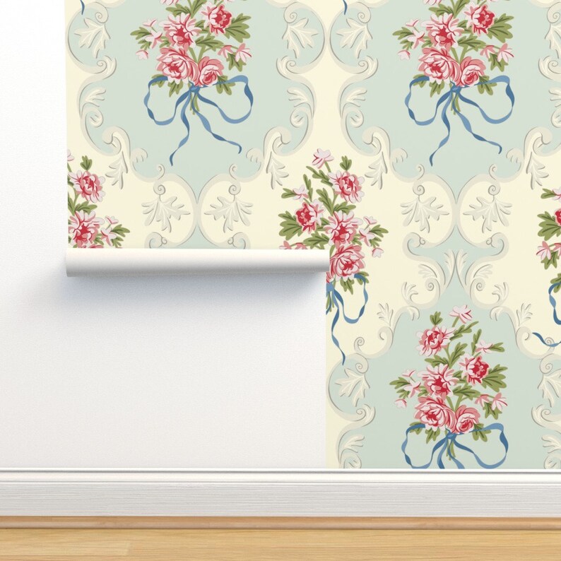 Rococo Wallpaper French Victorian Bows by Trinetollefsen - Etsy