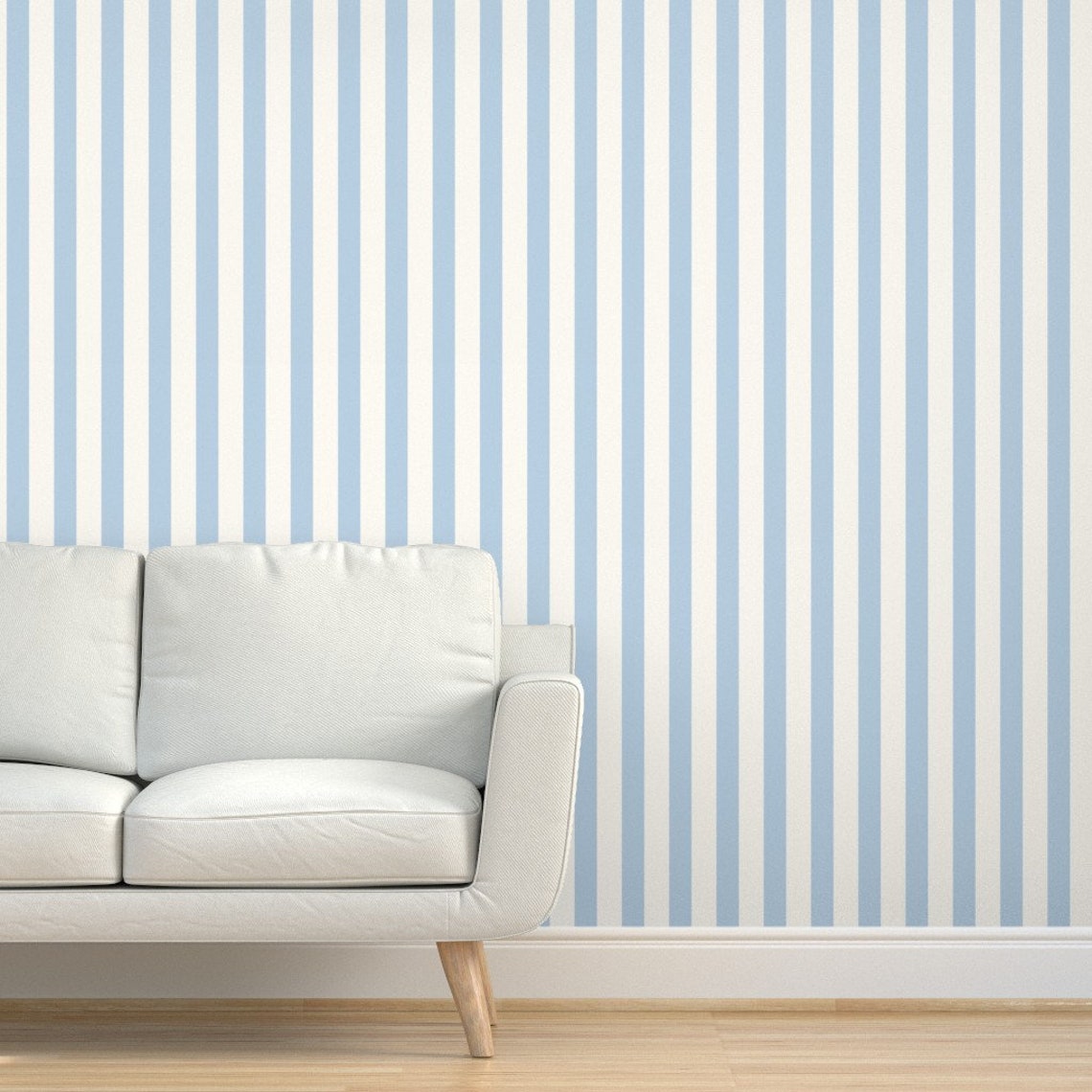 Blue Stripe Wallpaper Icy Blue Stripe on Cream by Jenlats - Etsy