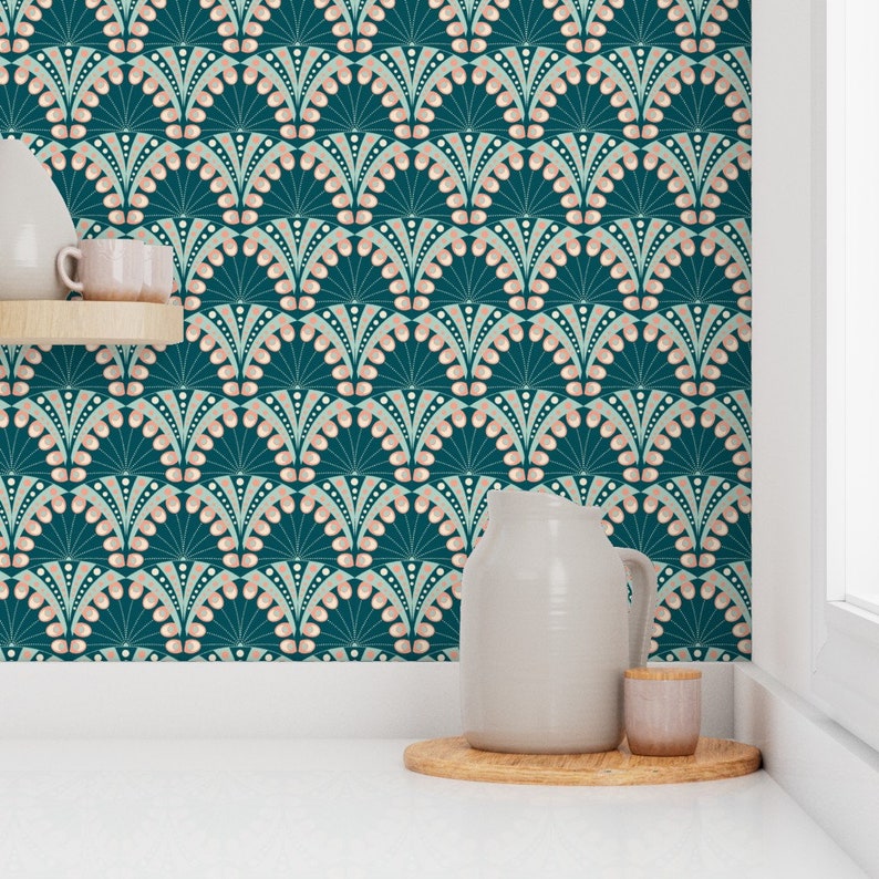 Art Decor Scallop Pattern Wallpaper Art Deco Peacock - Etsy