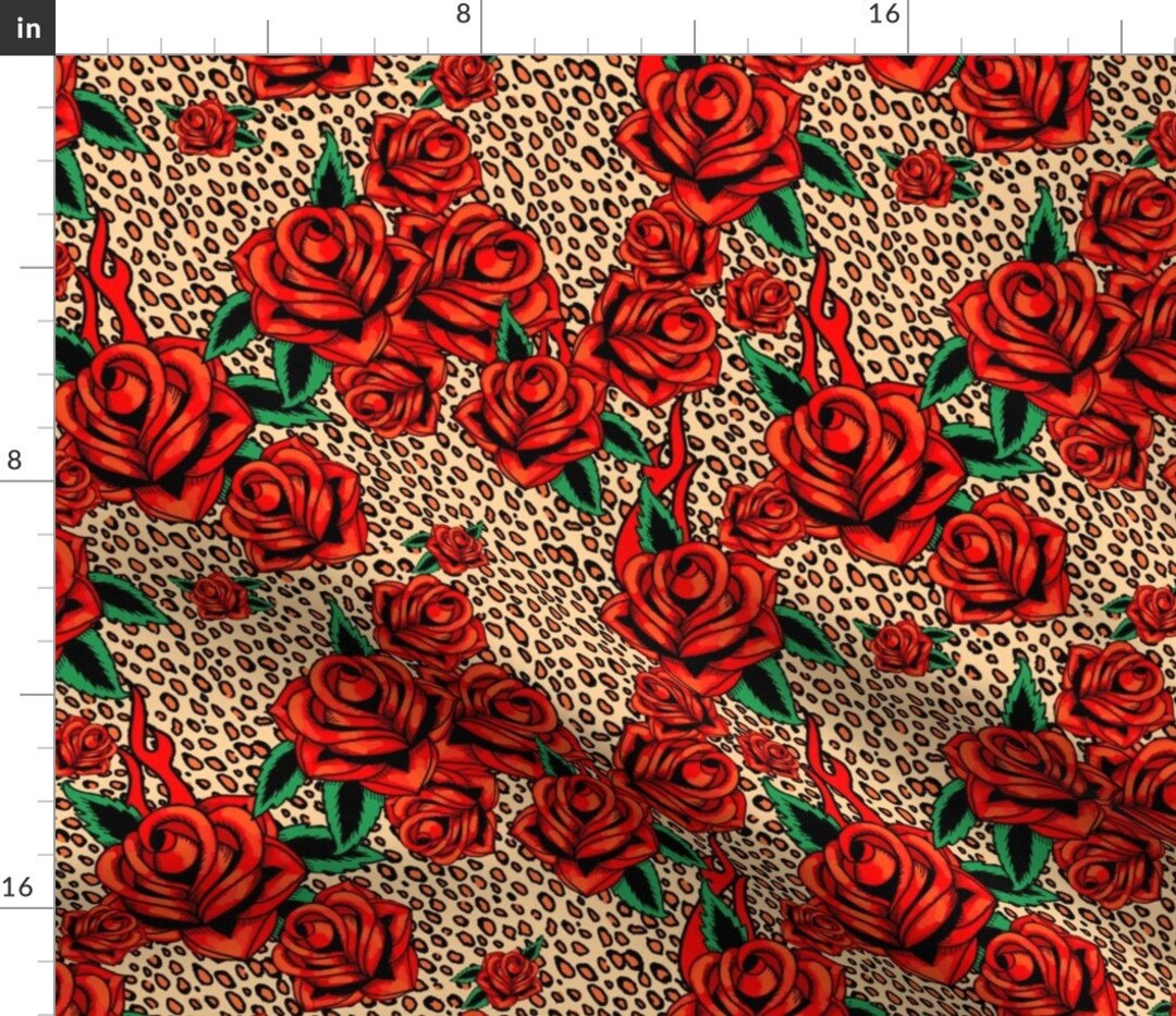 Red Roses Fabric Red Tattoo Roses on Leopard by Beesocks Red Roses ...