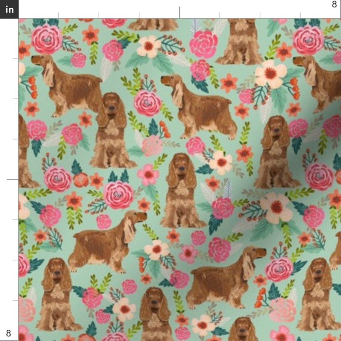 Cocker Spaniel Fabric Vintage Cocker Spaniel Florals Flowers | Etsy