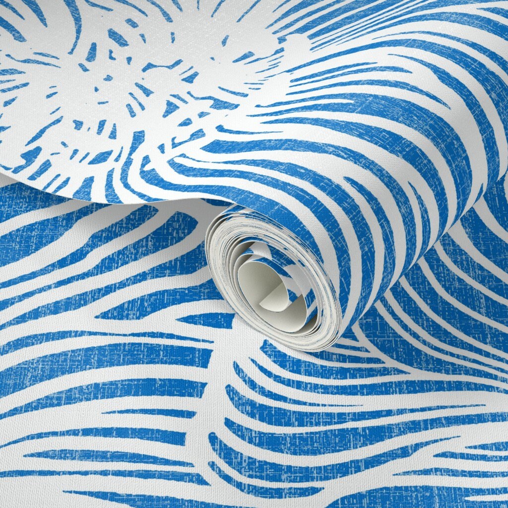 Floral Wallpaper Sunflower in Teal on Linen by Mpzstudio - Etsy