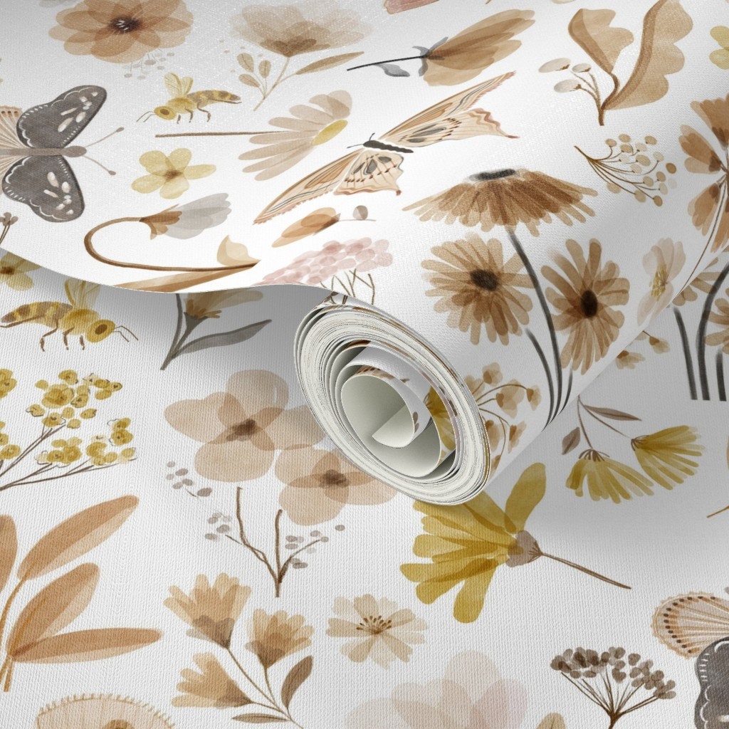Neutral Floral Wallpaper Botanic Gardens by Hipkiddesigns - Etsy