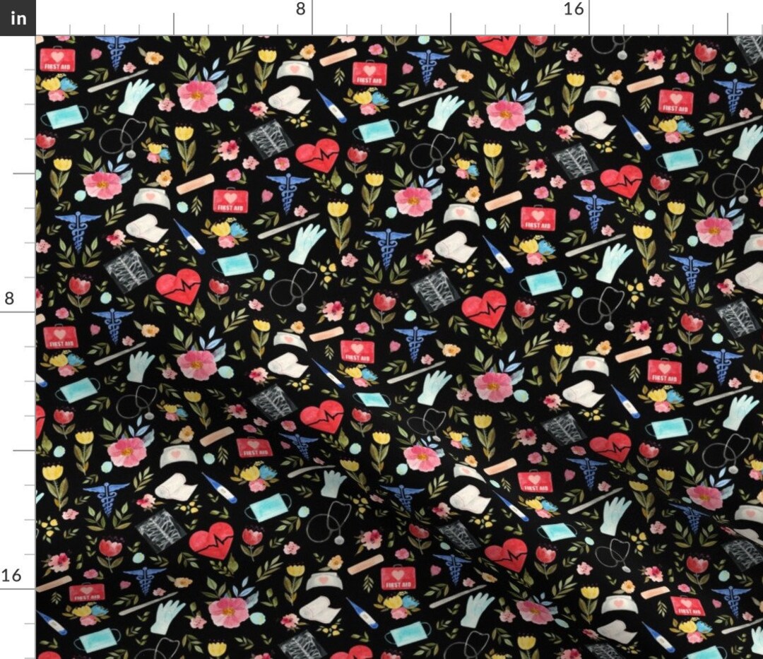 Small Scale Nurse Fabric 8 Love to Care Medical Black - Etsy