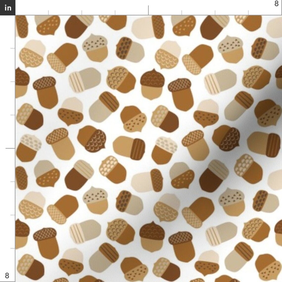 Acorn Fabric Acorns on White by Heleenvanbuul Acorn | Etsy