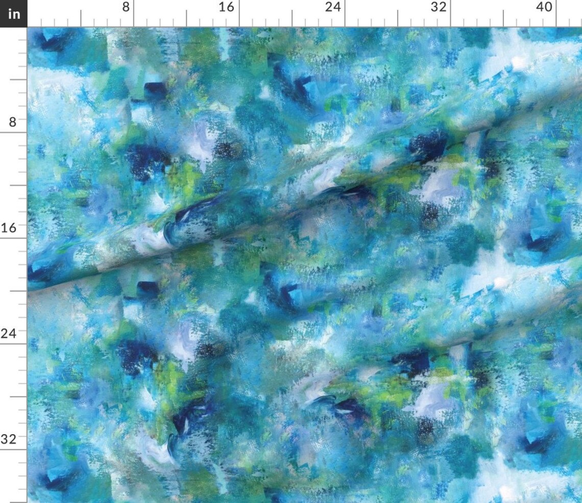 Abstract Blue Watercolor Green Pattern Fabric Blue Abstract - Etsy