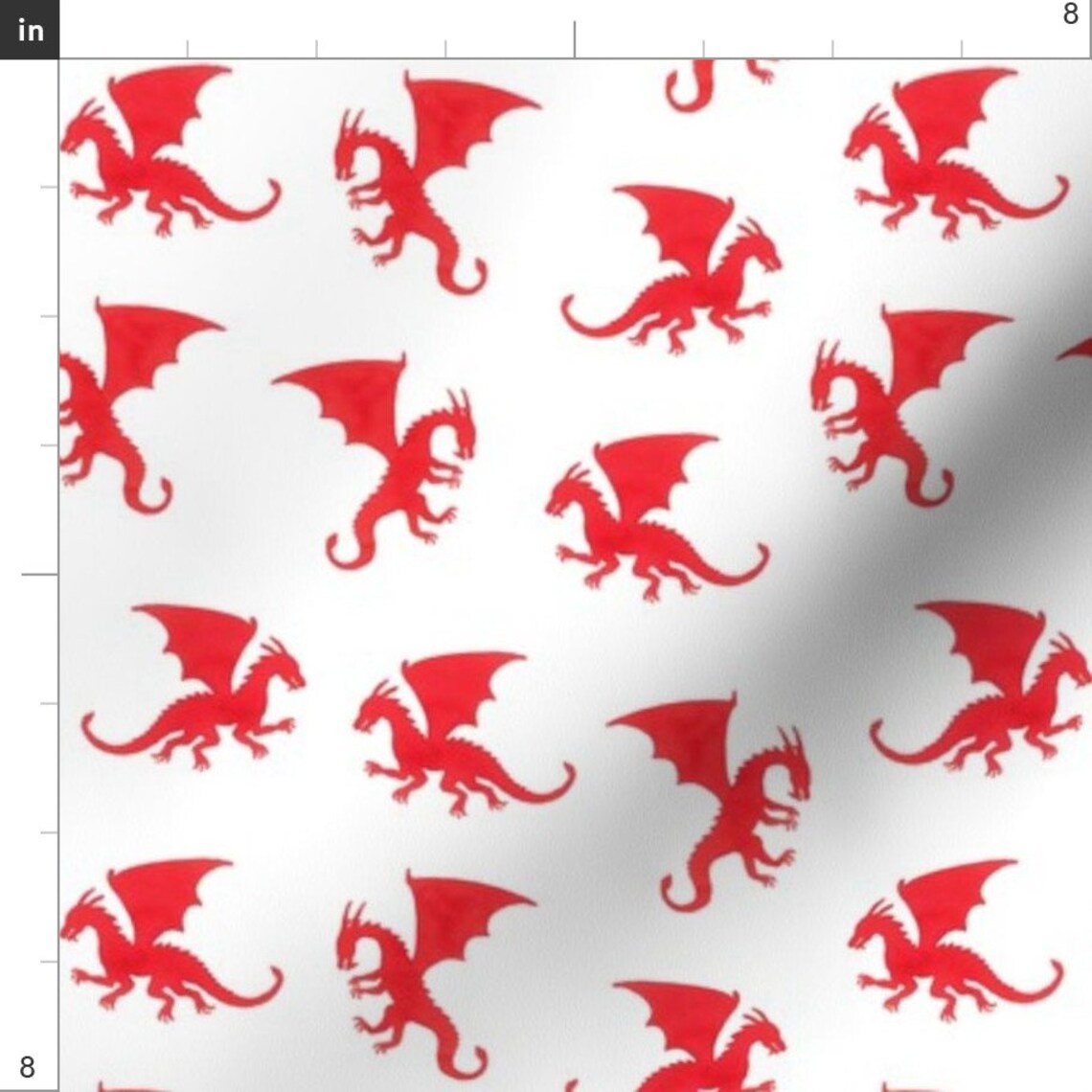Red Dragon Silhouette Fabric Red Dragons By Nadyabasos | Etsy