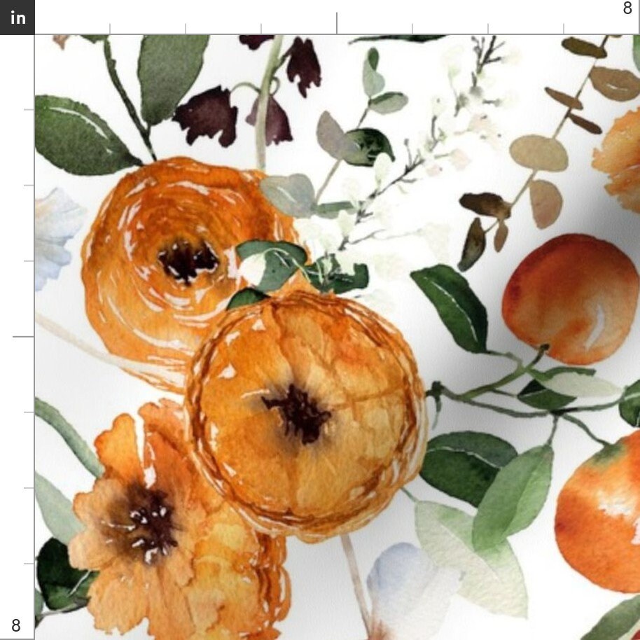 Romantic Orange Floral Fabric Large Orange Flowers by - Etsy