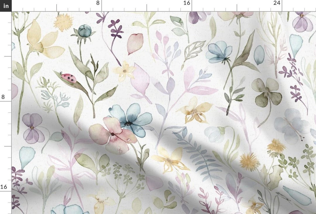 Spring Watercolor Floral Fabric - Spring Floral Meadow - Large Scale by ...