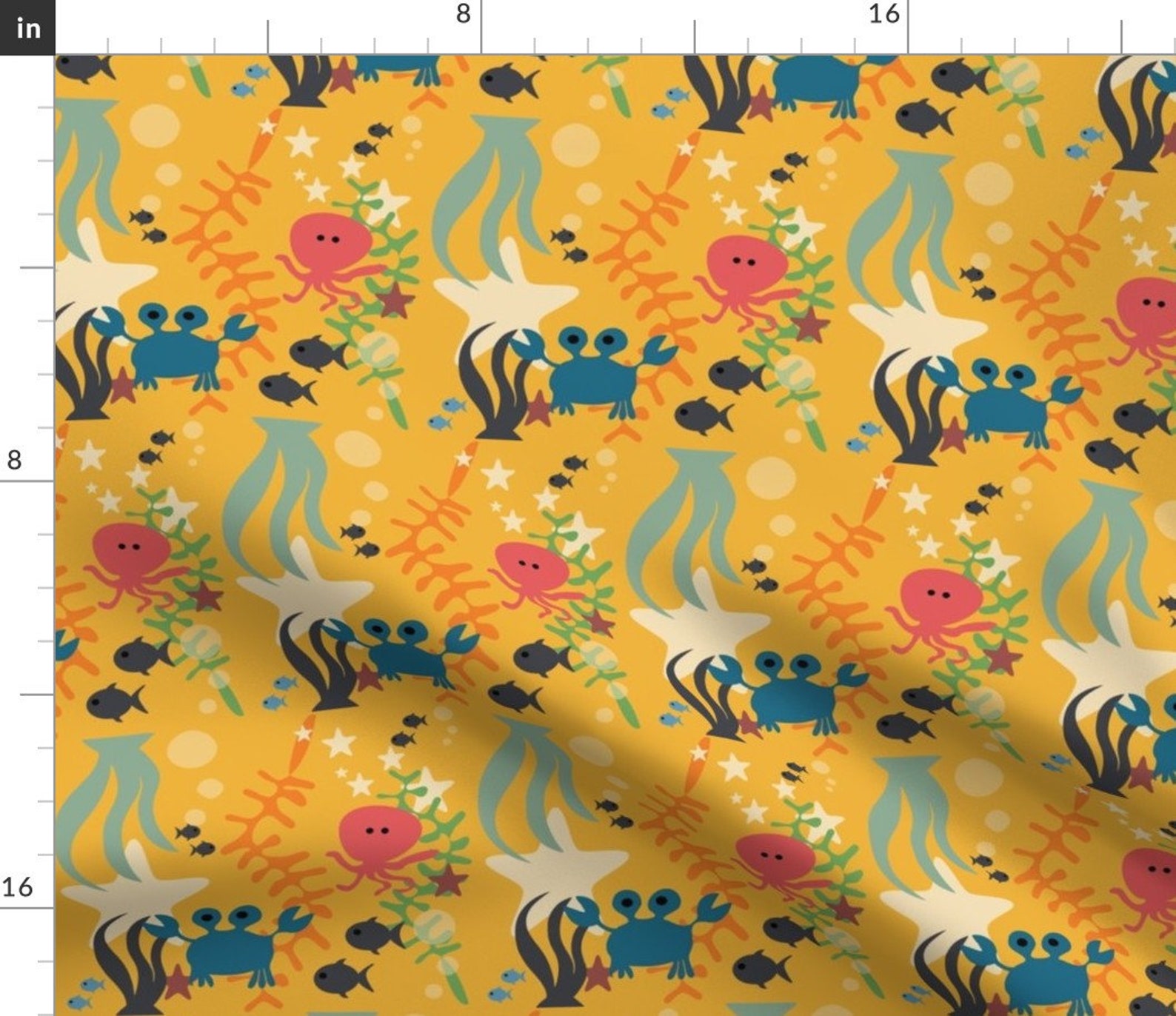 Mod Sea Life Fabric Sea Life Yellow by Bruxamagica Under - Etsy