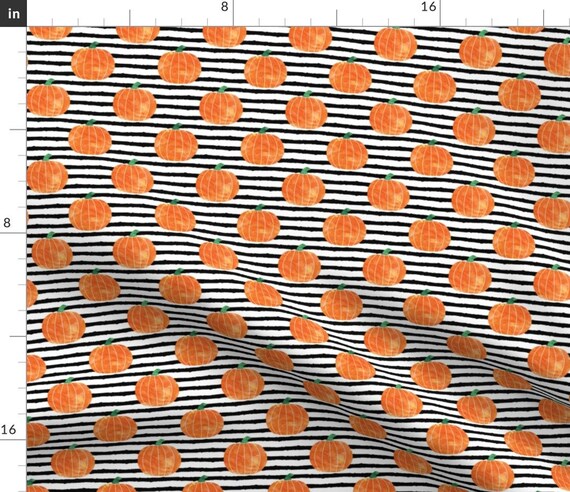 Pumpkin Stripes Fabric Watercolor Pumpkins on Stripes by - Etsy