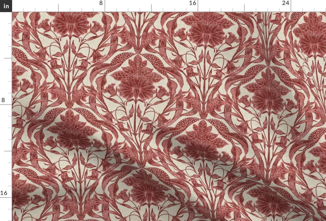 Ruby Red Floral Fabric - Block Print by Smokeinthewoods - Block Print ...