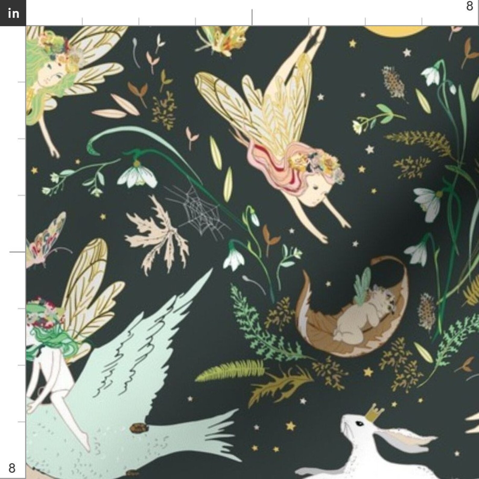 Fairy Tale Fabric Enchanted Fairies pine by Nouveau | Etsy