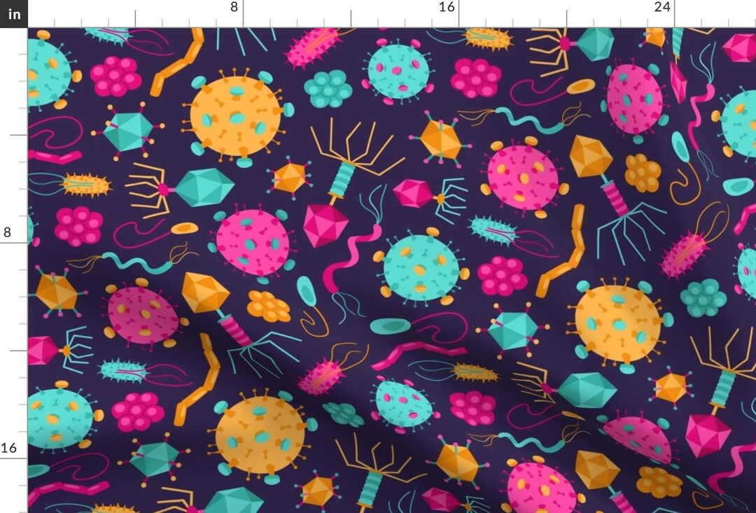 Nerd Fabric - Viruses and Bacteria by Robyriker - Purple Blue Pink ...