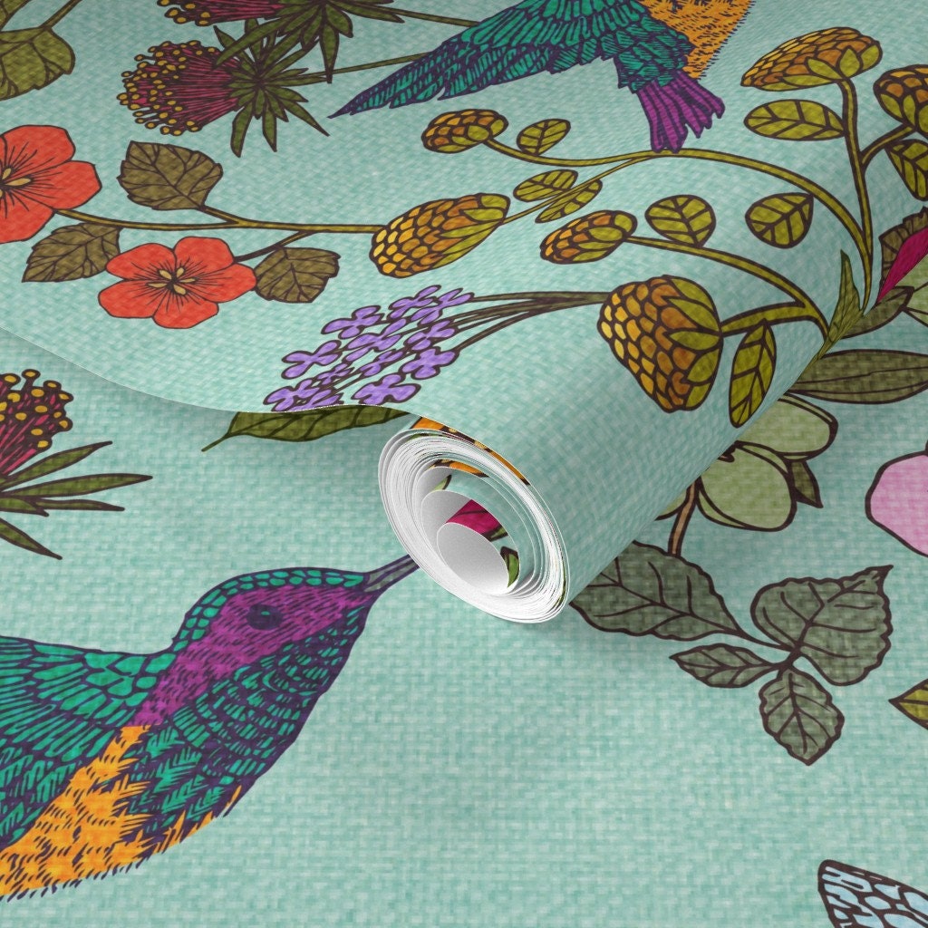 Hummingbird Wallpaper Hummingbirds and Bee by Ceciliamok - Etsy