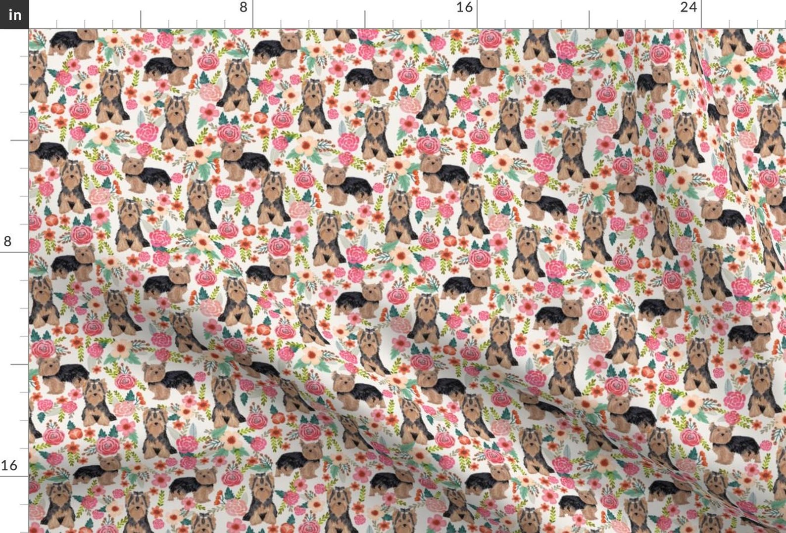 Yorkie Fabric - Yorkie Floral Yorkshire Terrier Flower Dog Breed Beige ...