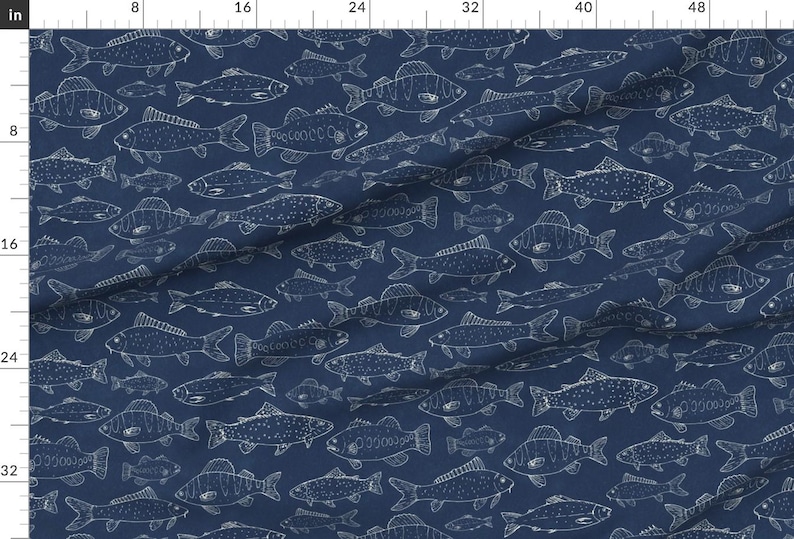 Freshwater Fish Fabric - Freshwater Fish Bass Carp Trout Salmon Perch ...