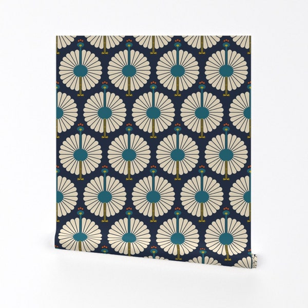 Navy Peacock Wallpaper - Etsy
