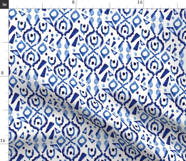 Watercolor Ikat Fabric Blue Ikat Watercolor Indigo Boho - Etsy