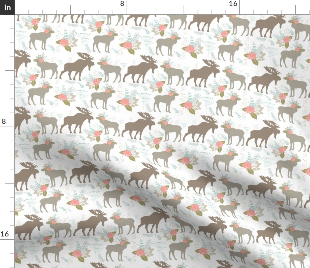 Floral Moose Fabric Moose Flower by Teart Baby Girl Woodland Nursery ...