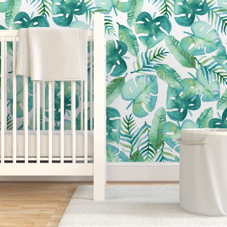 Tropical Wallpaper Cyan Tropical Jungle by Tangerine-tane - Etsy