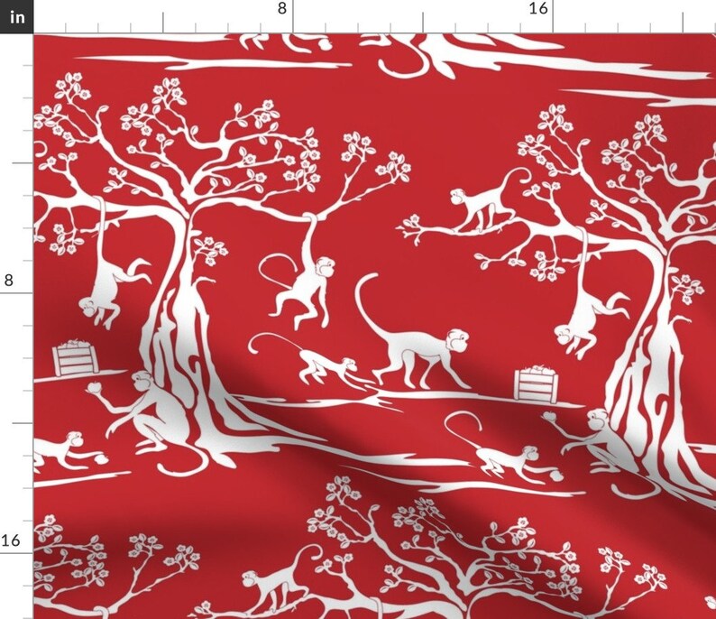 Monkey Chinoiserie Fabric Year of the Monkey by Ebygomm - Etsy