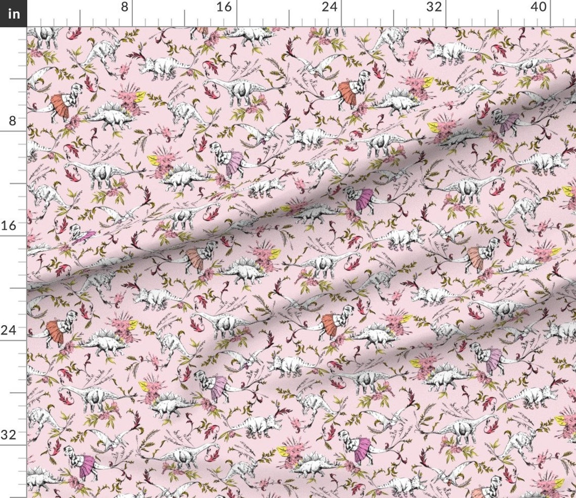 Pink Tutu Dinosaurs Fabric Dino Dancer Blush by Pattern - Etsy
