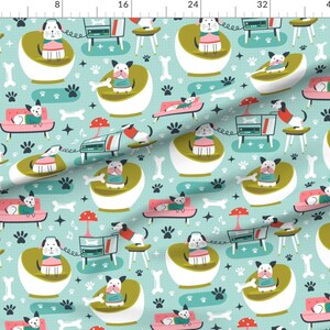 Mid Century Dogs Fabric Bark-haus Fun by Heatherdutton Aqua Mcm Dogs ...