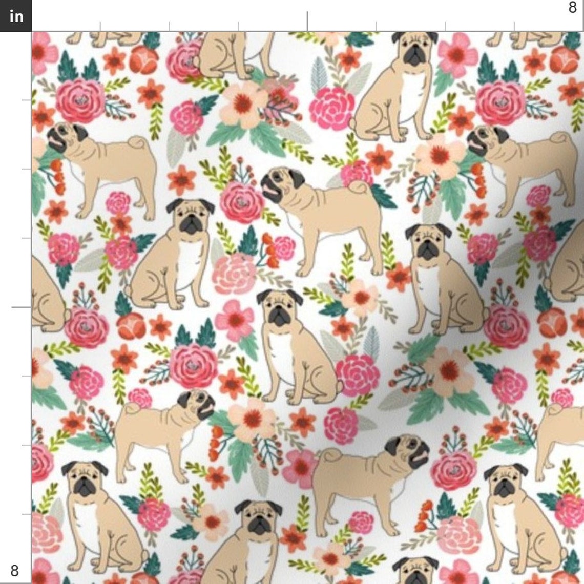 Floral Pug Fabric Pug Flowers Florals Spring Cute Flowers - Etsy