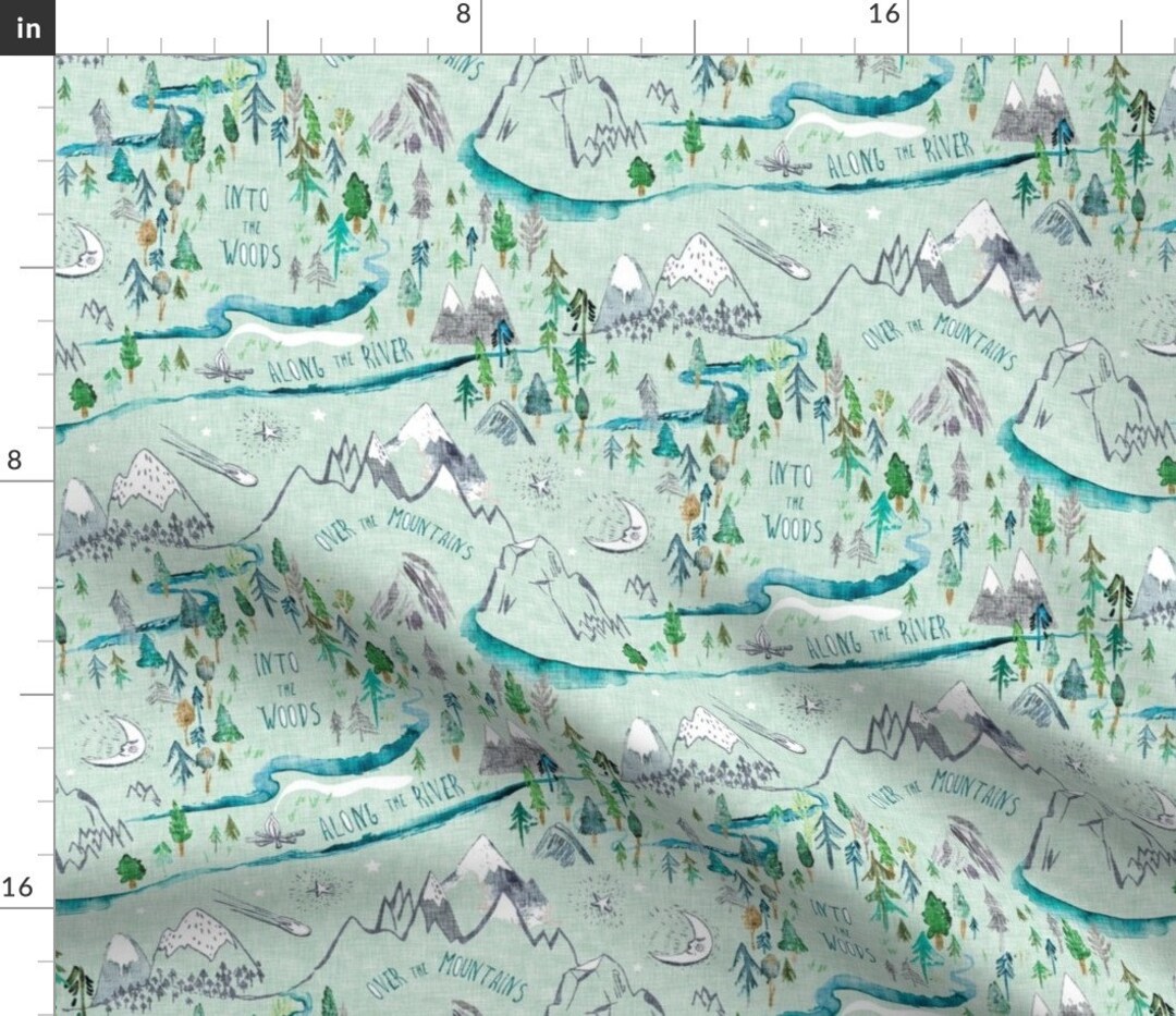 Mountain Adventure Fabric Let's Go Adventuring Sage by Nouveau Bohemian ...