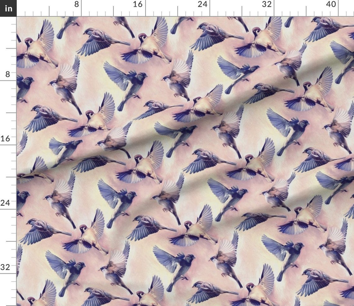 Sparrows In Flight Fabric Sparrow Flight Rose Quartz And | Etsy