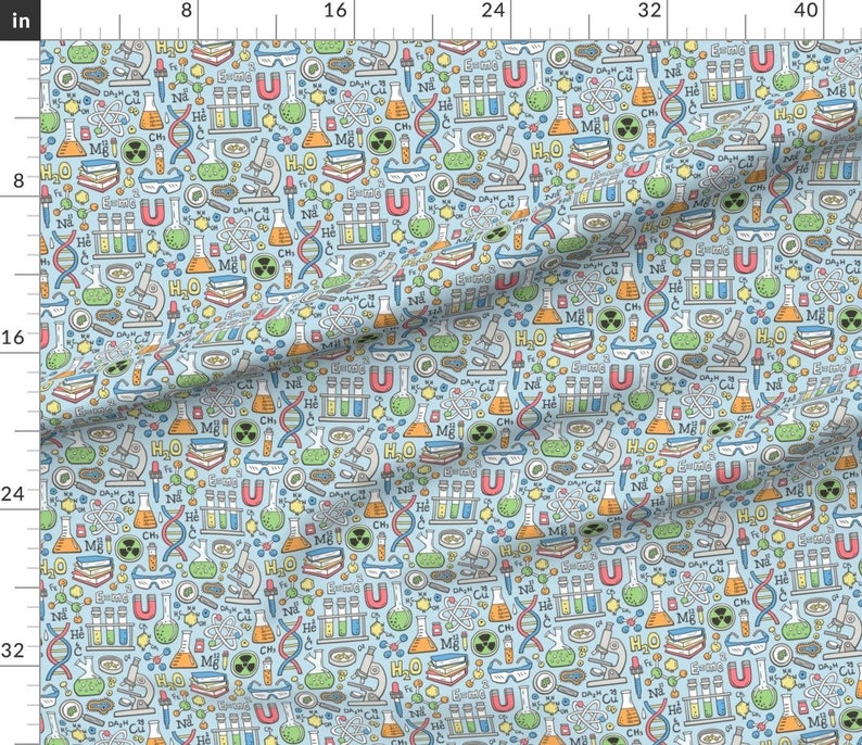 Science Fabric Science Lab by Caja Design Blue Colorful - Etsy