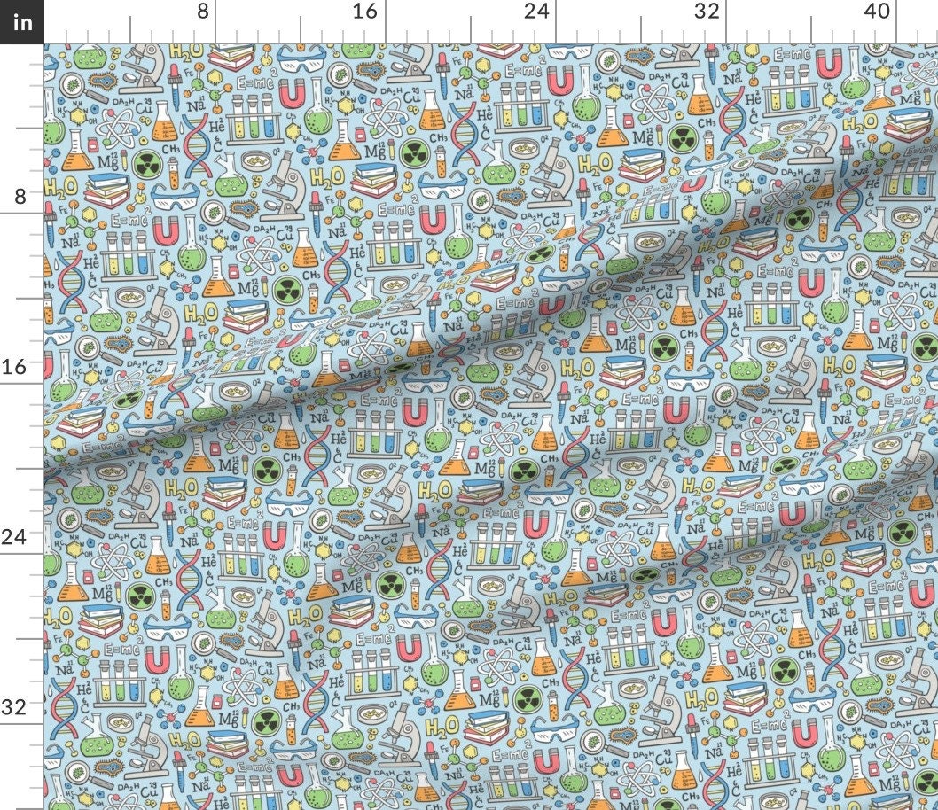 Science Fabric Science Lab by Caja Design Blue Colorful - Etsy