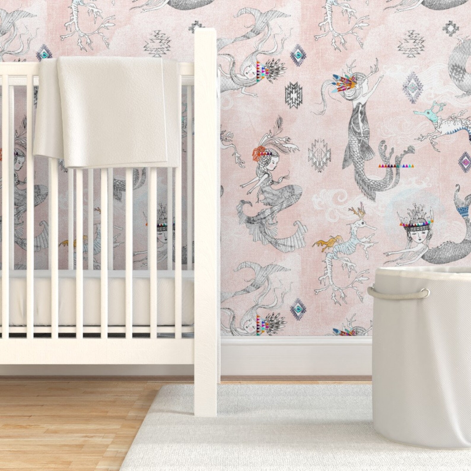 Mermaid Wallpaper Boho Maids Dragons by Nouveau Bohemian - Etsy