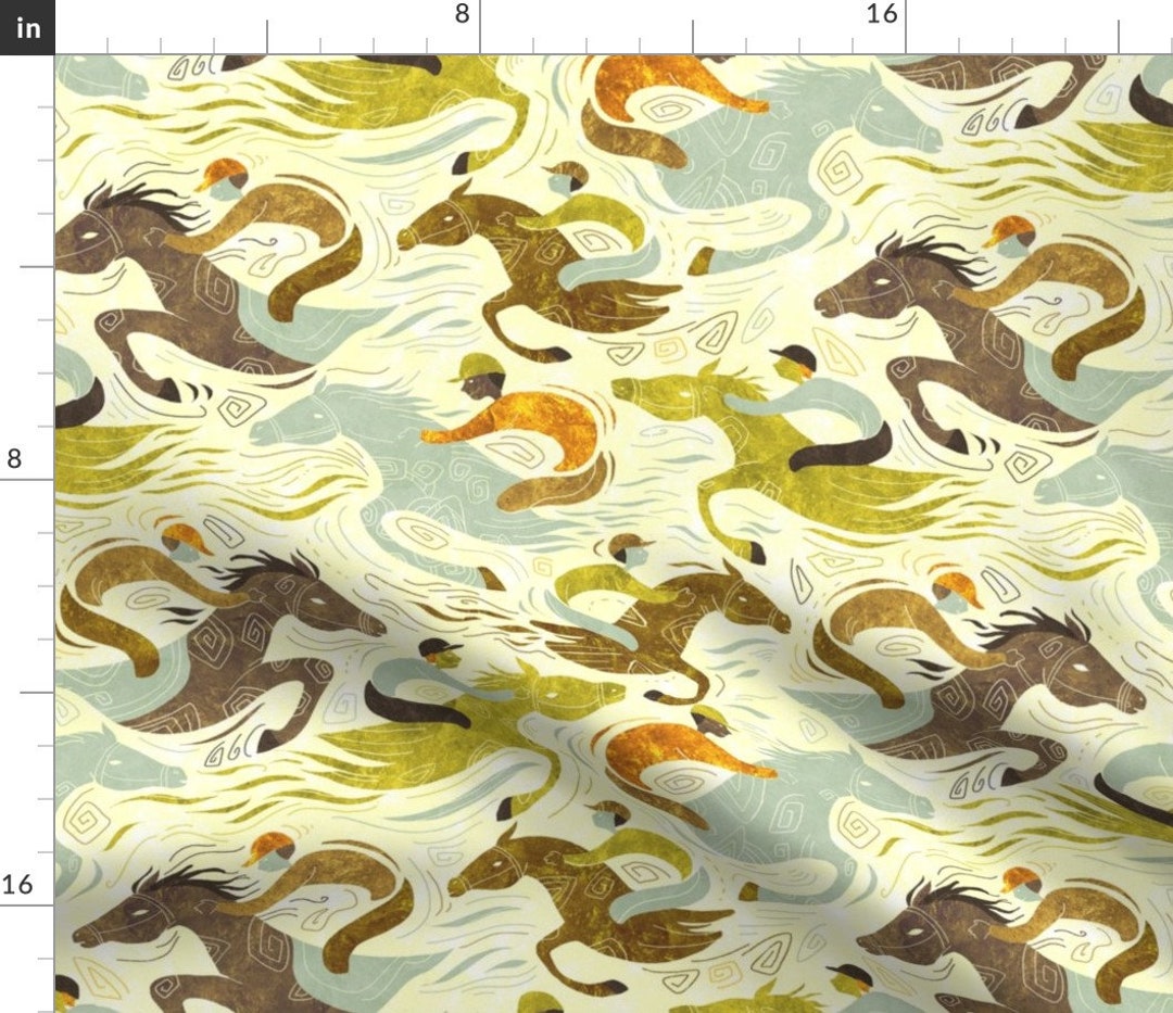 Watercolor Horse Racing Fabric Horseraces by Gaiamarfurt Horse Race ...