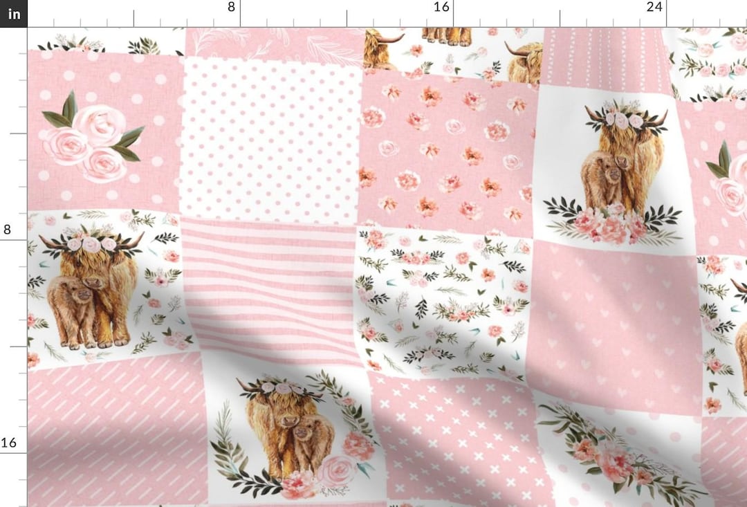 Pink Highland Cow Fabric - Highland Cow Cheater Quilt by Karolina ...